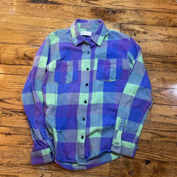 Insight | Tops | Neon Green Purple Block Colorful Flannel Womens S ...